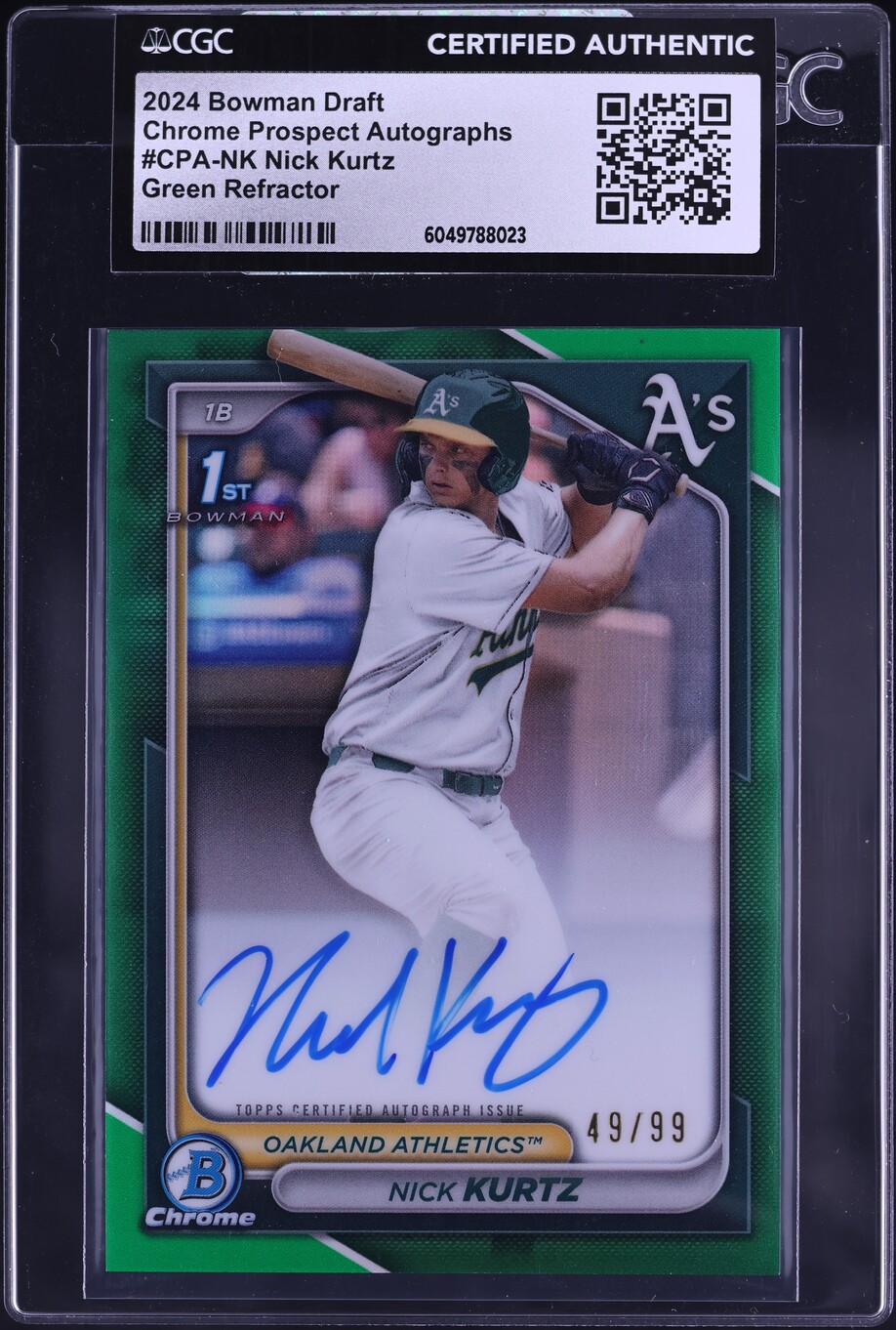 2024 Bowman Chrome Draft Green Refractor Nick Kurtz PROSPECT AUTO /99 CGC AUTH on Fanatics Collect