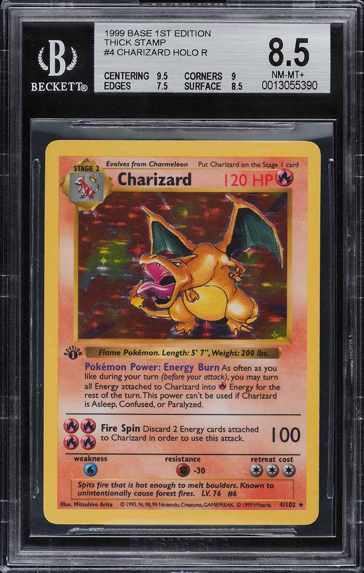 1999 Pokemon Base Set 1st Edition Shadowless Holo Charizard THICK #4 ...