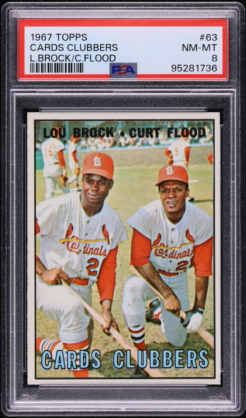 1967 Topps Lou Brock & Curt Flood CARDS CLUBBERS #63 PSA 8 NM-MT on ...
