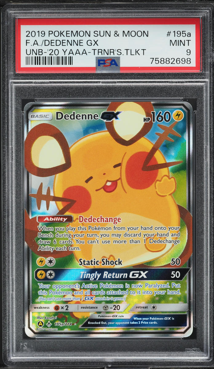 2019 Pokemon Sun & Moon Unbroken Bonds Alt Art Dedenne GX #195a PSA 9 MINT on Fanatics Collect