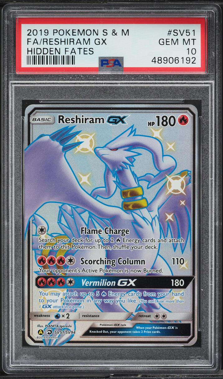2019 Pokemon SM Hidden Fates Full Art Shiny Reshiram GX #SV51 PSA 10 ...