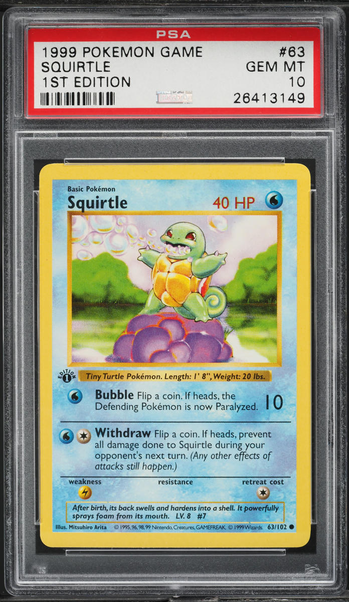 1999 Pokemon Base Set Shadowless 1st Edition Squirtle #63 PSA 10 GEM ...