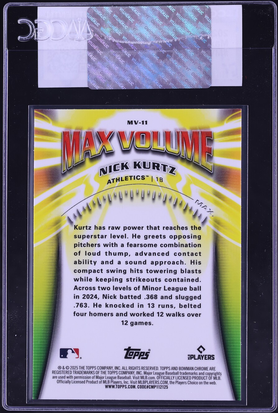 2025 Bowman Chrome Max Volume Nick Kurtz ROOKIE #MV-11 CGC AUTH on ...