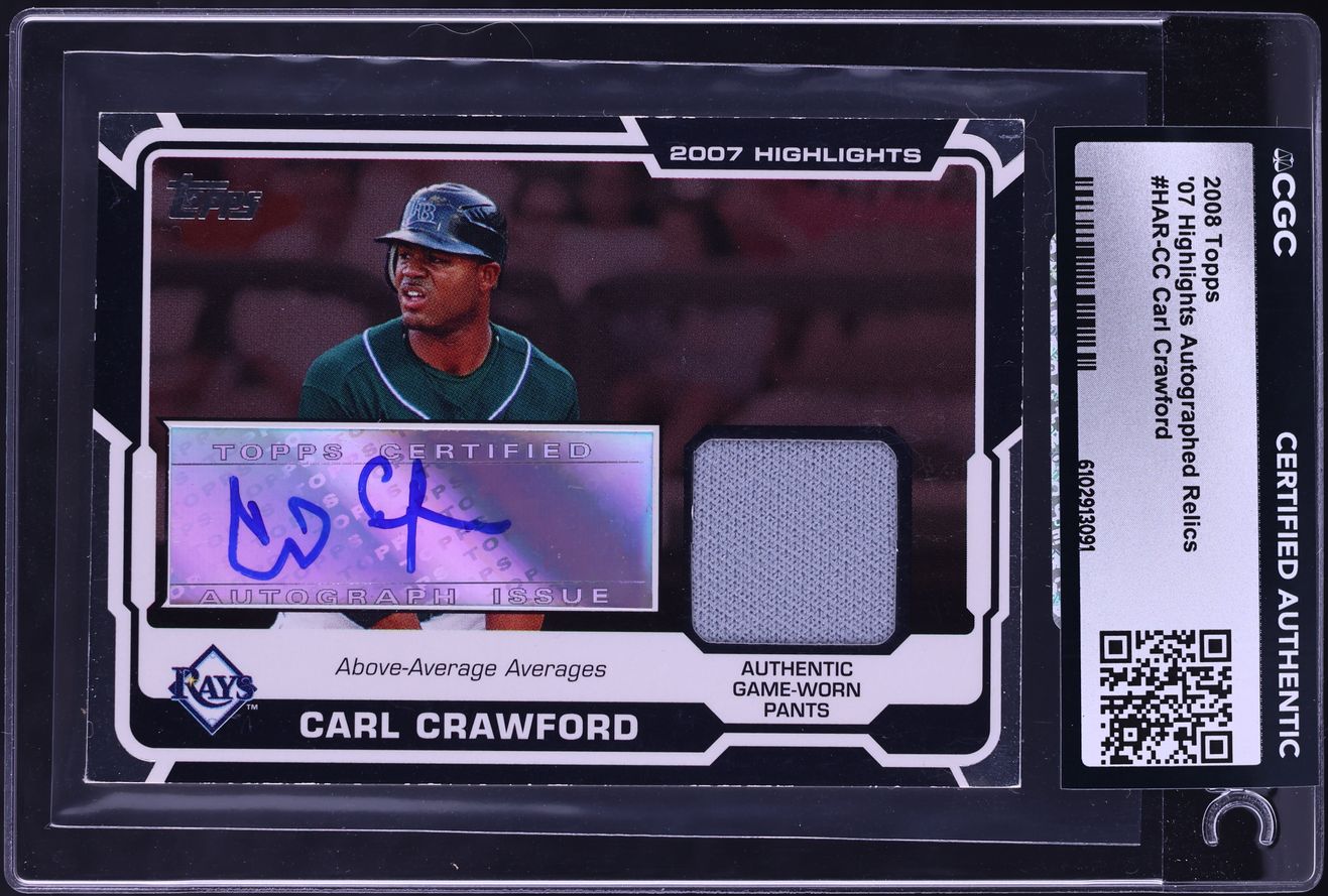 2008 Topps '07 Highlights Carl Crawford AUTO PATCH /25 #HAR-CC CGC AUTH ...
