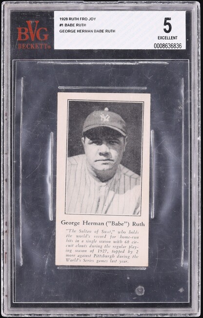 1928 Ruth Fro Joy George Herman Babe Ruth #1 BVG 5 EX on Fanatics Collect