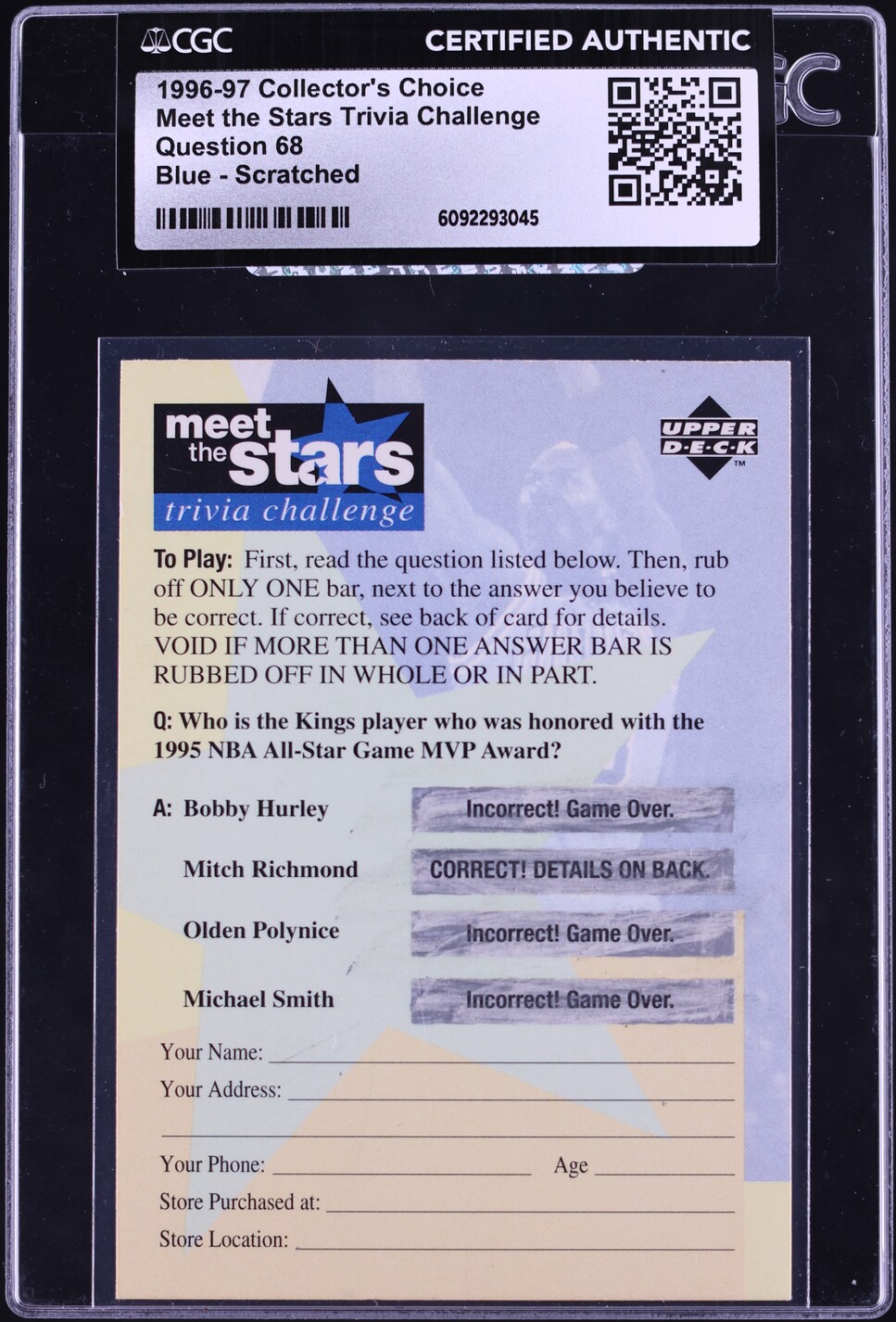 1996 Collector's Choice Meet The Stars Trivia Challenge Blue Question ...