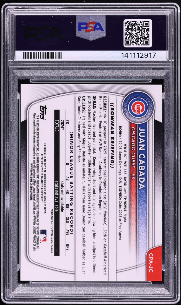 2025 Bowman Chrome Blue Refractor Juan Cabada PROSPECT AUTO /150 #CPAJC ...