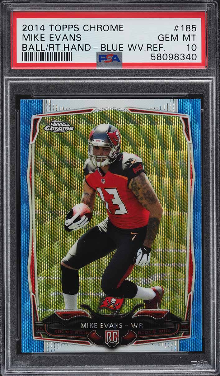 2014 Topps Chrome Blue Wave Refractor Mike Evans ROOKIE #185 PSA 10 GEM ...