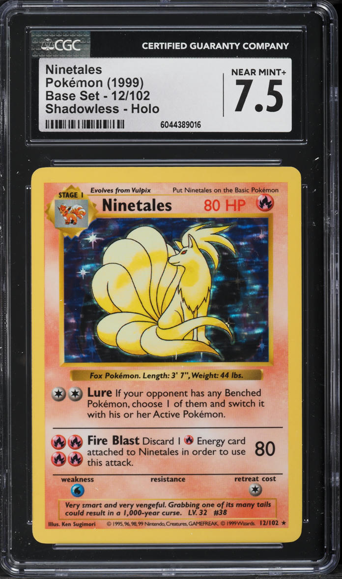 1999 Pokemon Base Set Shadowless Holo Ninetales #12 CGC 7.5 NRMT+ on ...