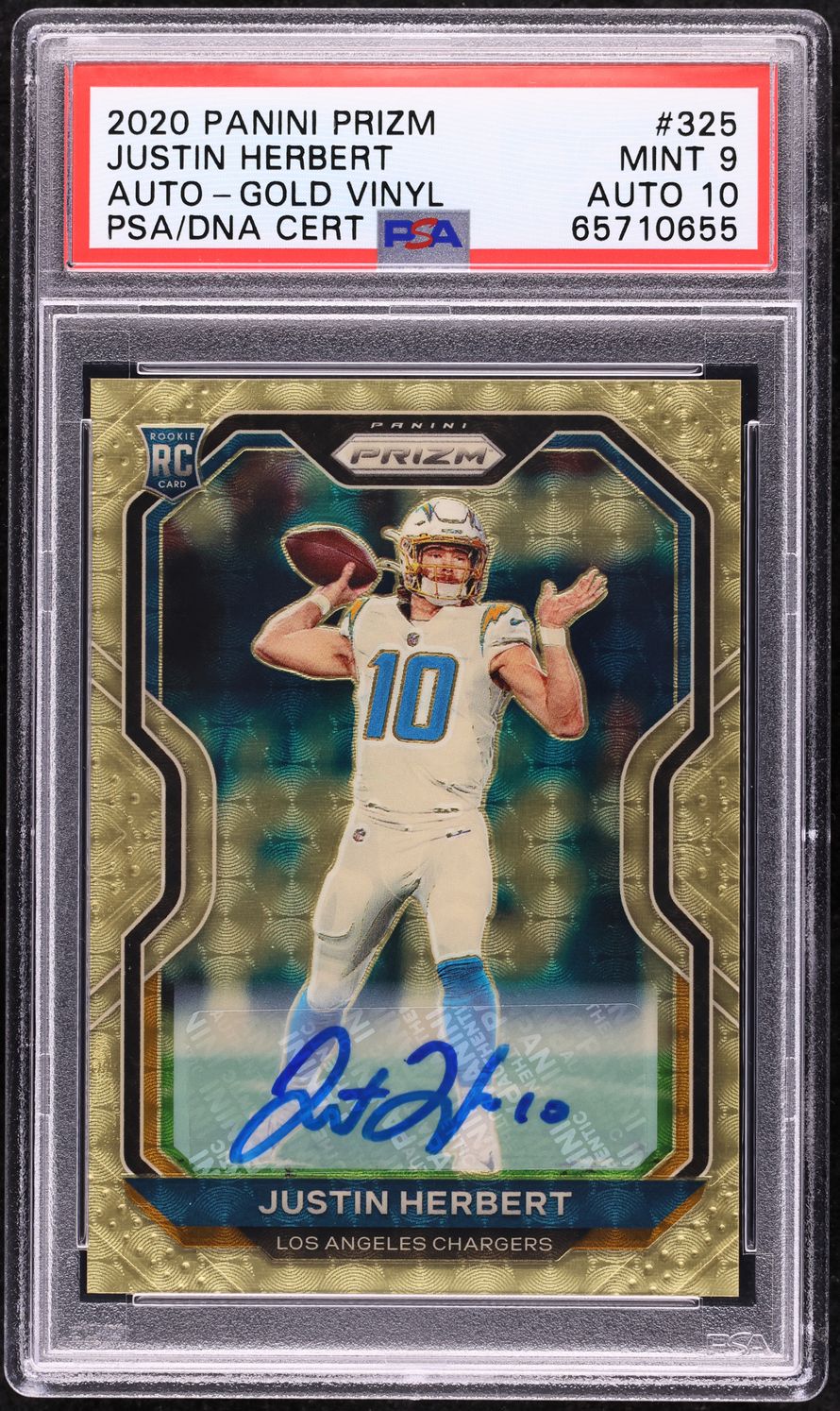 2020 Panini Prizm Gold Vinyl Justin Herbert ROOKIE AUTO DNA 10 /5 #325 ...