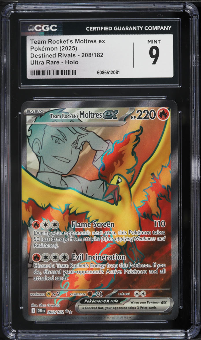 2025 Pokemon Scarlet & Violet Destined Rivals Full Art Team Rocket's Moltres Ex #208 CGC 9 MINT ...