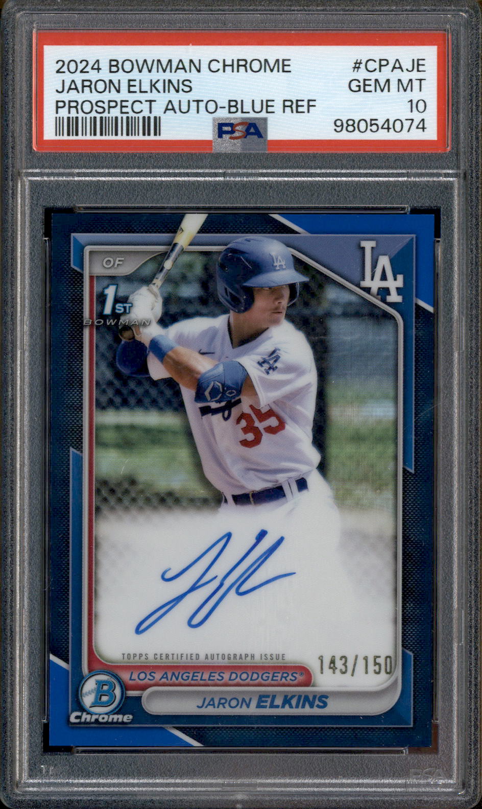 2024 Bowman Chrome Rookie Autograph Blue Jaron Elkins RC Auto /150 PSA ...