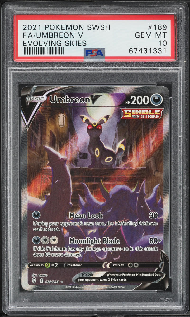 2021 Pokemon SWSH Evolving Skies Full Art Umbreon V #189 PSA 10 GEM ...