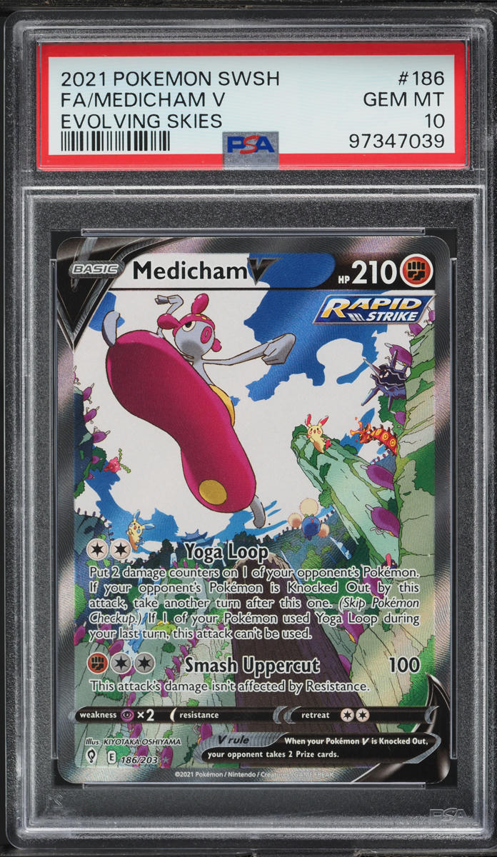 2021 Pokemon Sword & Shield Evolving Skies Medicham V #186 PSA 10 GEM ...