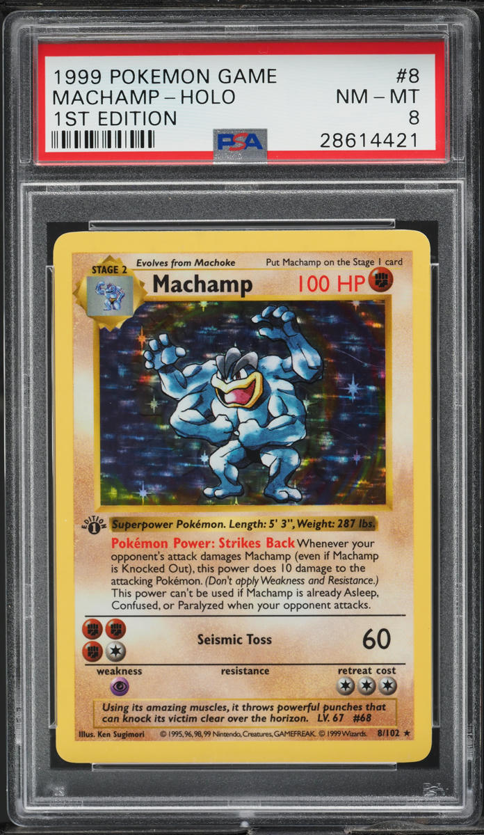 1999 Pokemon Base Set Shadowless 1st Edition Holo Machamp #8 PSA 8 NM-MT on Fanatics Collect