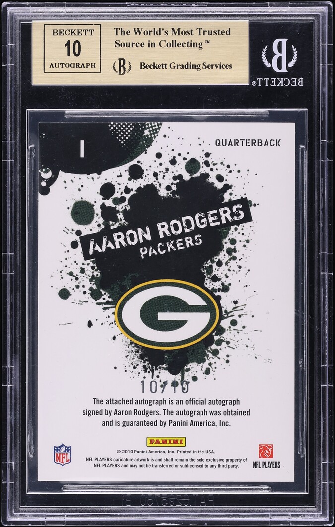 2010 Score NFL Players Signatures Aaron Rodgers AUTO 10/10 #1 BGS 9.5 ...
