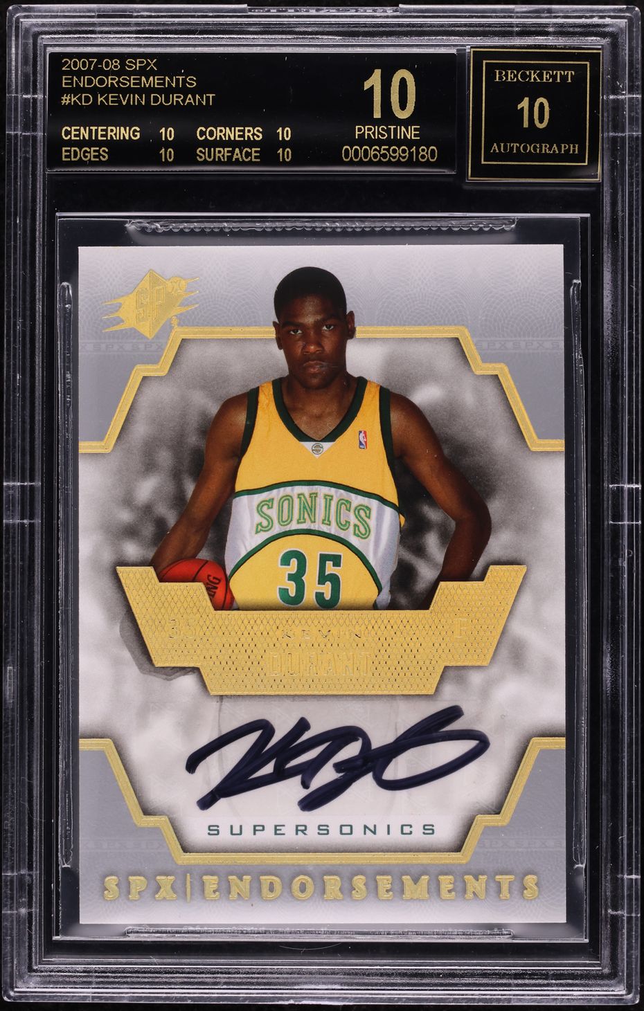 2007 SPx Endorsements Kevin Durant ROOKIE AUTO BGS 10 BLACK LABEL on ...