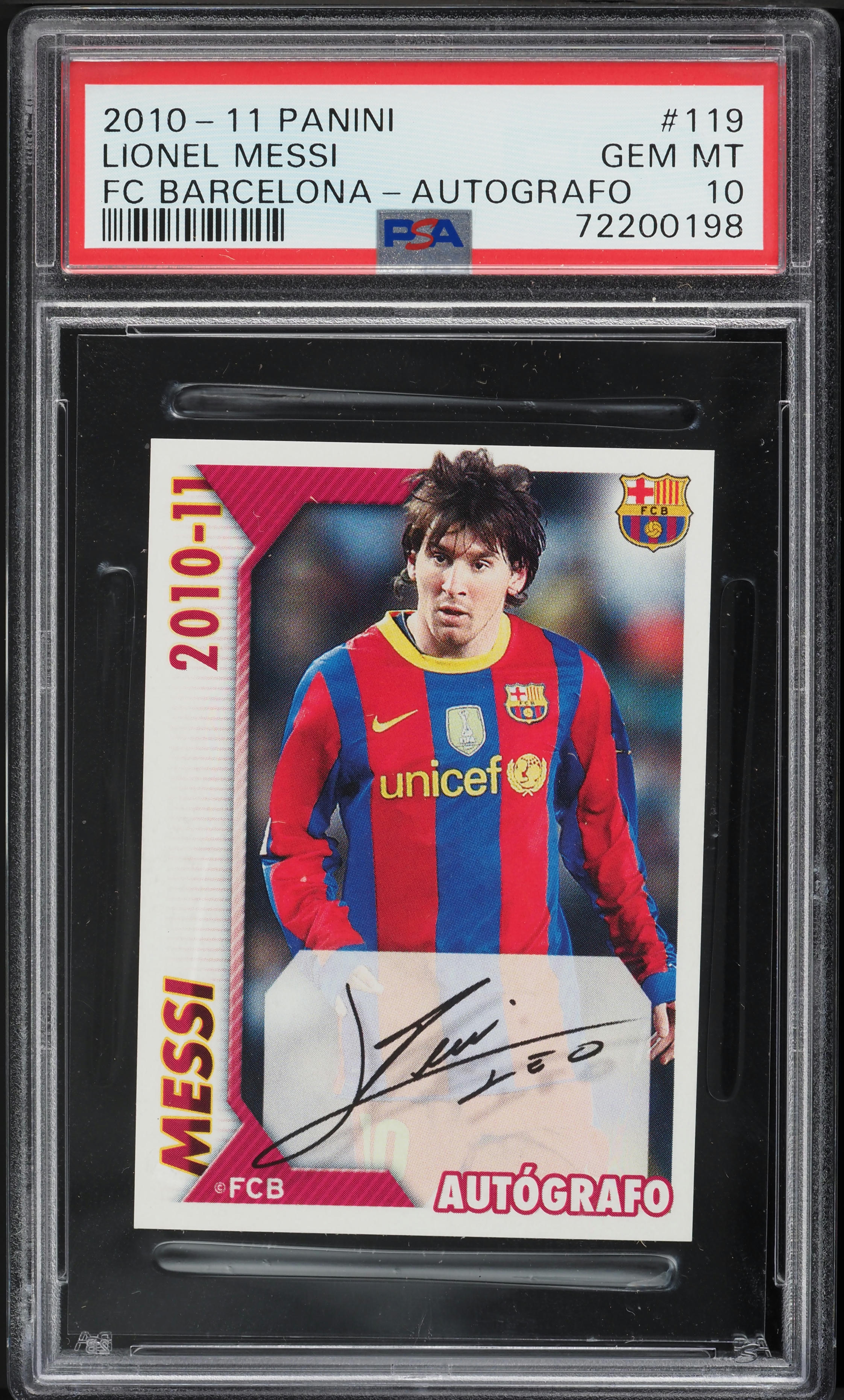 2010 Panini FC Barcelona Autografo Lionel Messi #119 PSA 10 GEM MINT on ...