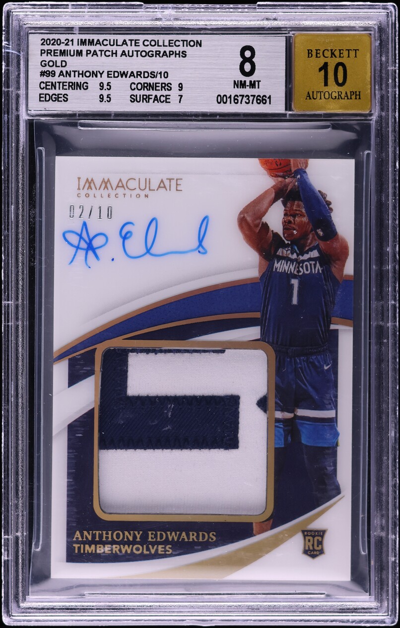 2020 Immaculate Collection Premium Gold Anthony Edwards RC PATCH AUTO /10 BGS 8 on Fanatics Collect