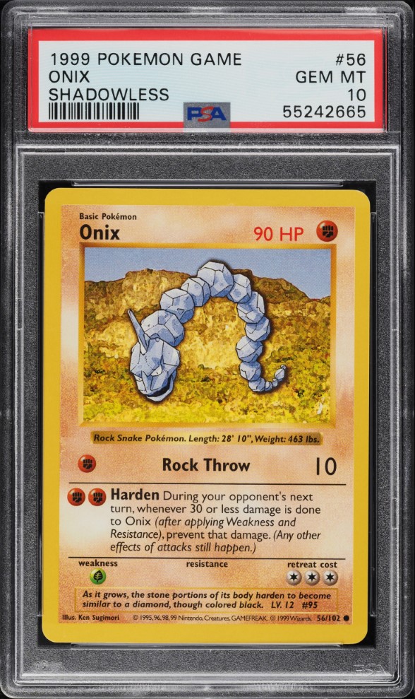 1999 Pokemon Base Set Shadowless Onix #56 PSA 10 GEM MINT on Fanatics ...