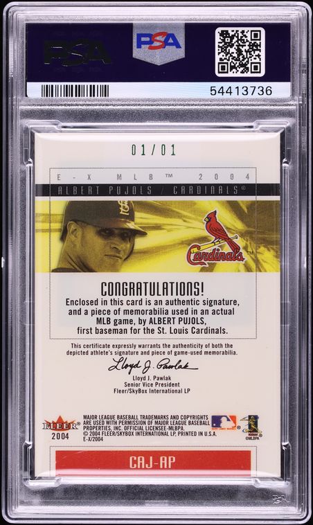 2004 Fleer E-X Clearly Emerald Albert Pujols MLB LOGOMAN PATCH AUTO 1/1 ...