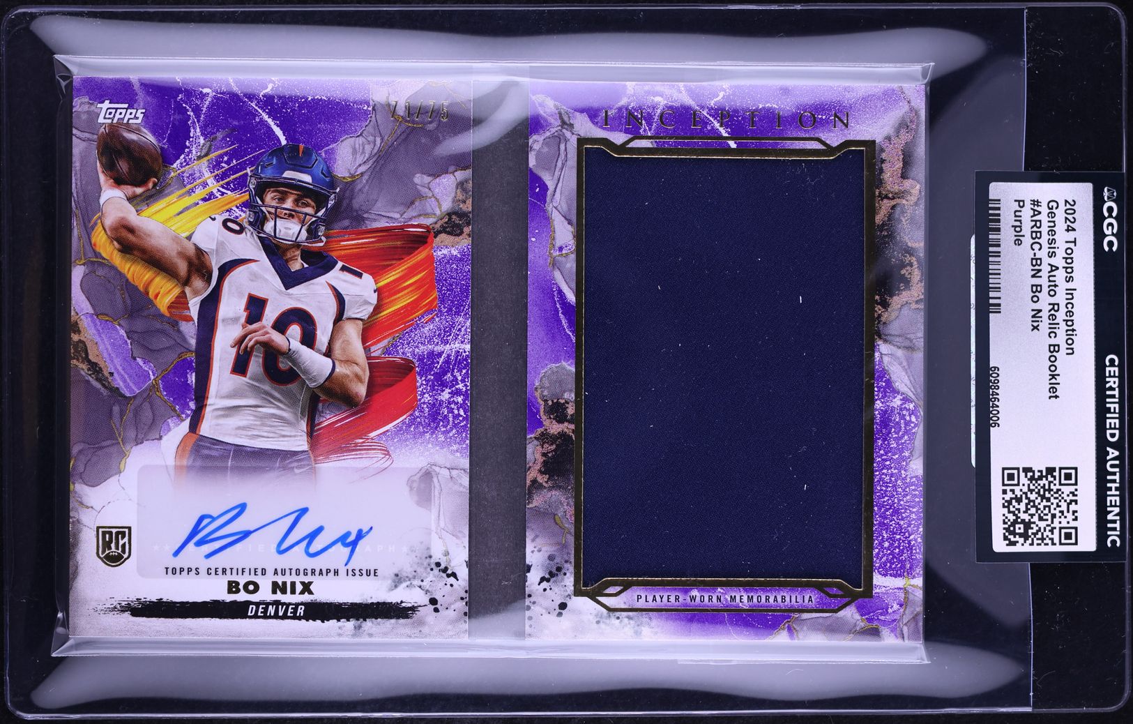 2024 Topps Inception Genesis Booklet Purple Bo Nix ROOKIE PATCH AUTO ...