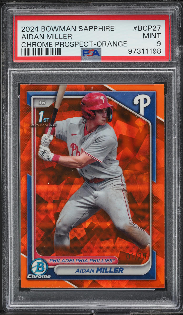 2024 Bowman Chrome Sapphire Orange Refractor Aidan Miller PROSPECT 1/25 ...