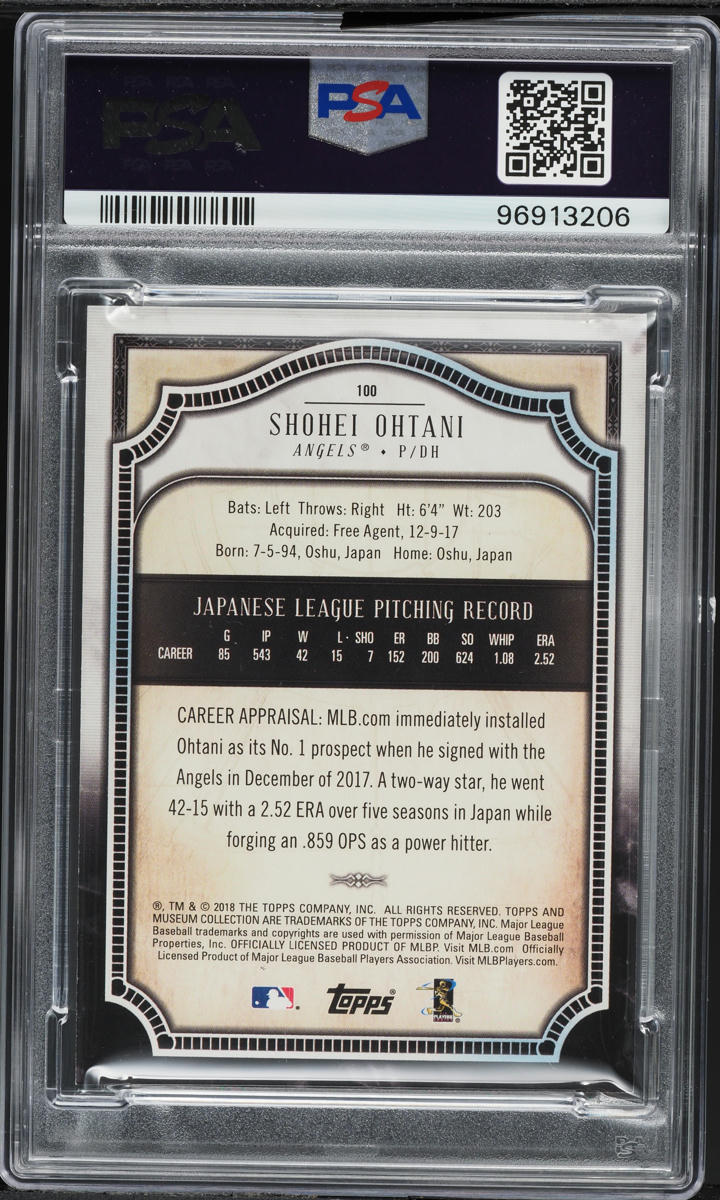 2018 Topps Museum Collection Shohei Ohtani ROOKIE #100 PSA 8 NM-MT on ...