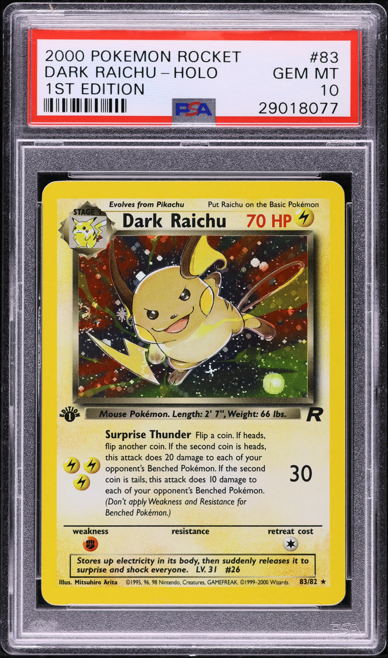 2000 Pokemon Team Rocket 1st Edition Holo Dark Raichu #83 PSA 10 GEM MINT on Fanatics Collect
