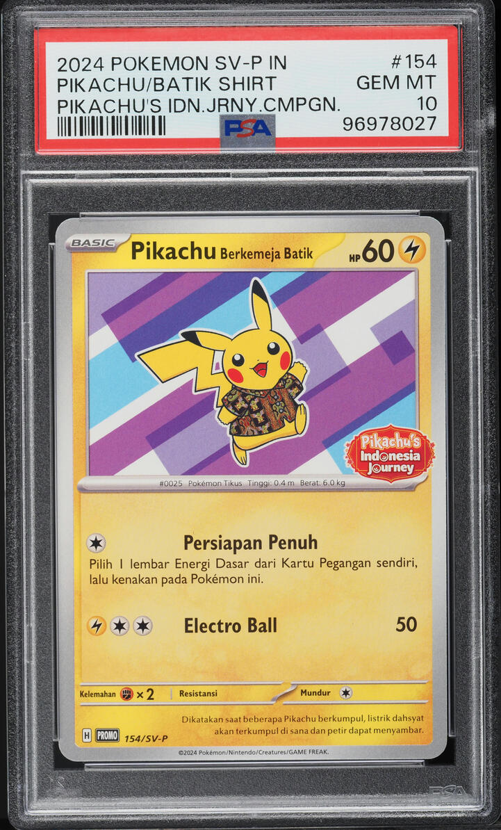 2024 Pokemon Indonesian SV Promo Journey Pikachu In Batik Shirt #154 PSA 10 GEM on Fanatics Collect