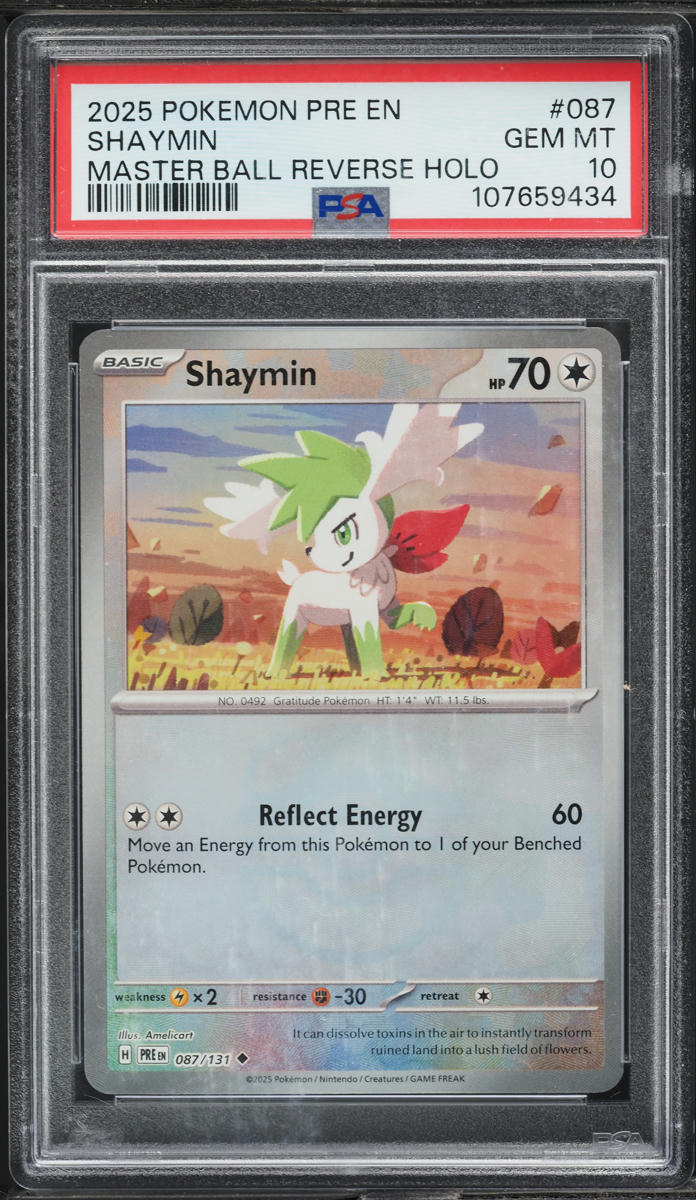 2025 Pokemon SV Prismatic Evolutions Master Ball Holo Shaymin #87 PSA ...