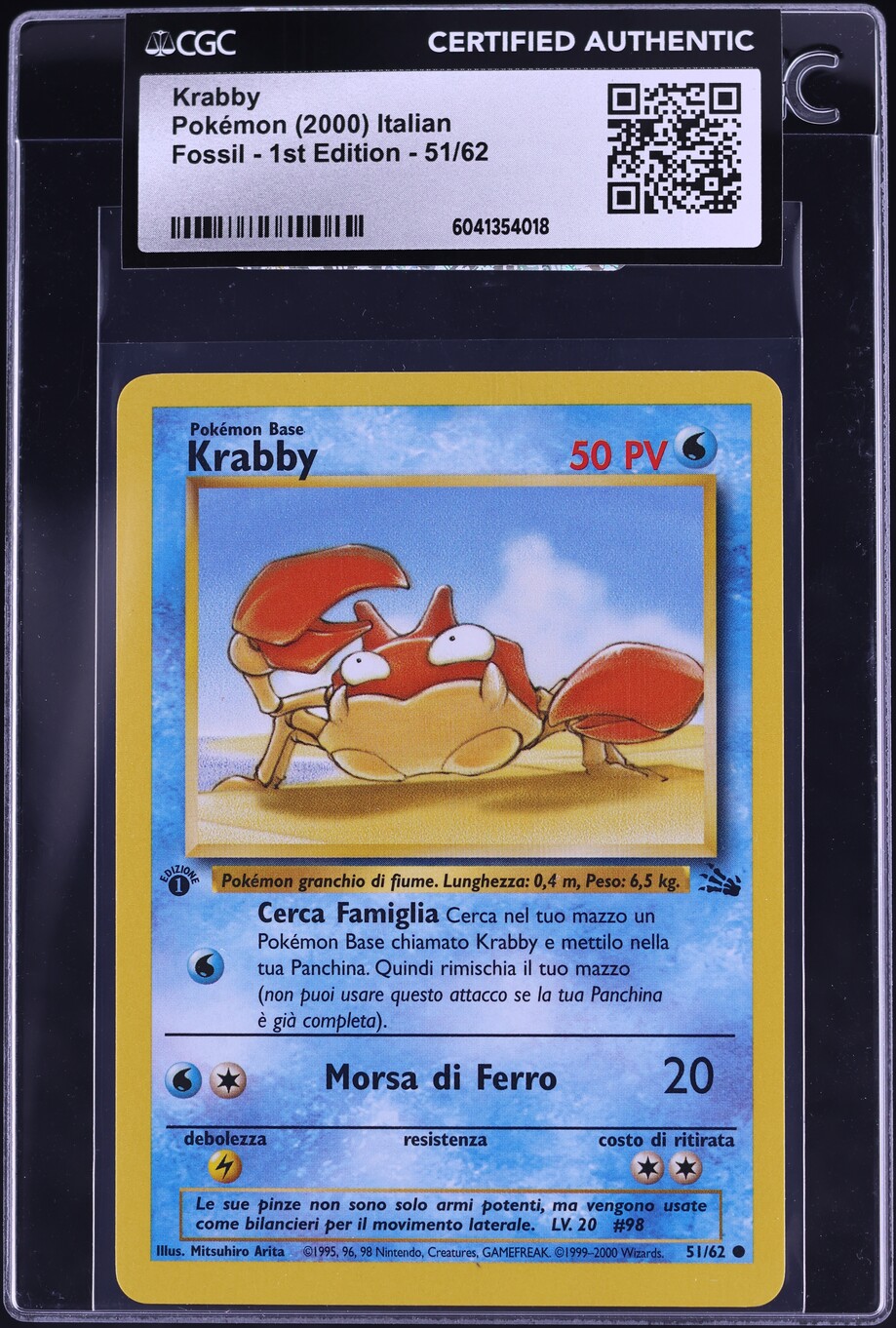 2000 Pokemon Italian Fossil 1st Edition Krabby #51 CGC AUTH on Fanatics ...