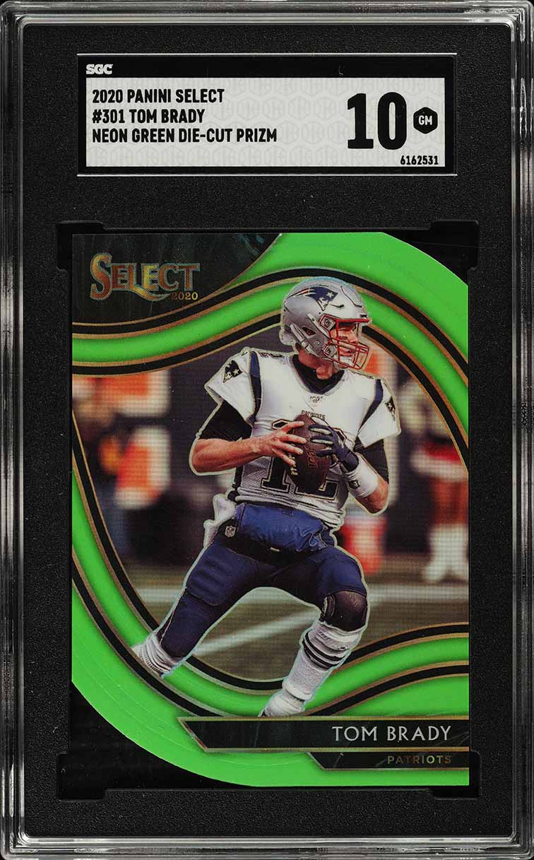 2020 Select Field Level Neon Green Prizm Die-Cut Tom Brady #301 SGC 10 ...