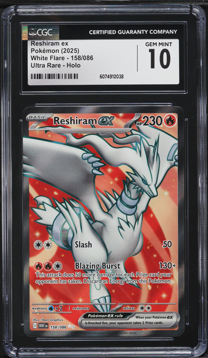 2025 Pokemon SV White Flare Full Art Reshiram ex #158 CGC 10 GEM MINT ...