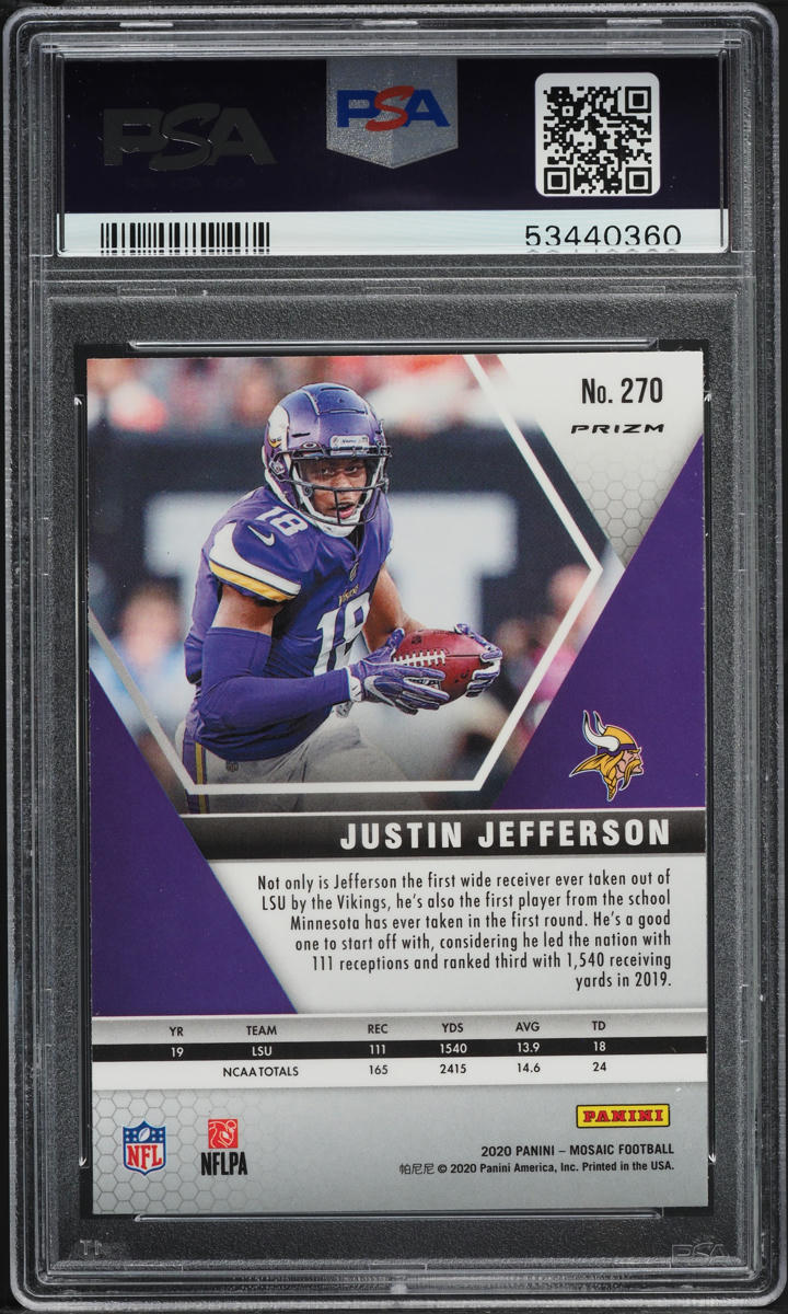 2020 Panini Mosaic Prizm Justin Jefferson ROOKIE #270 PSA 10 GEM MINT ...