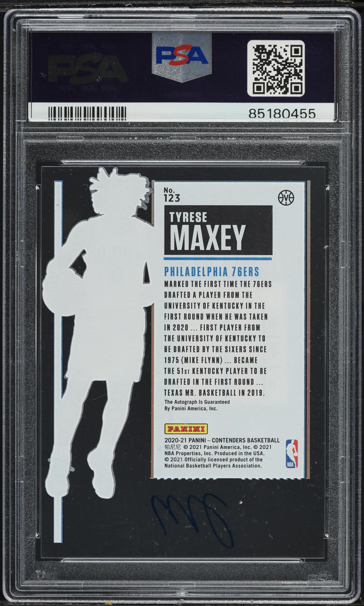 2020 Panini Contenders Clear Ticket Tyrese Maxey ROOKIE AUTO #123 PSA 9 ...