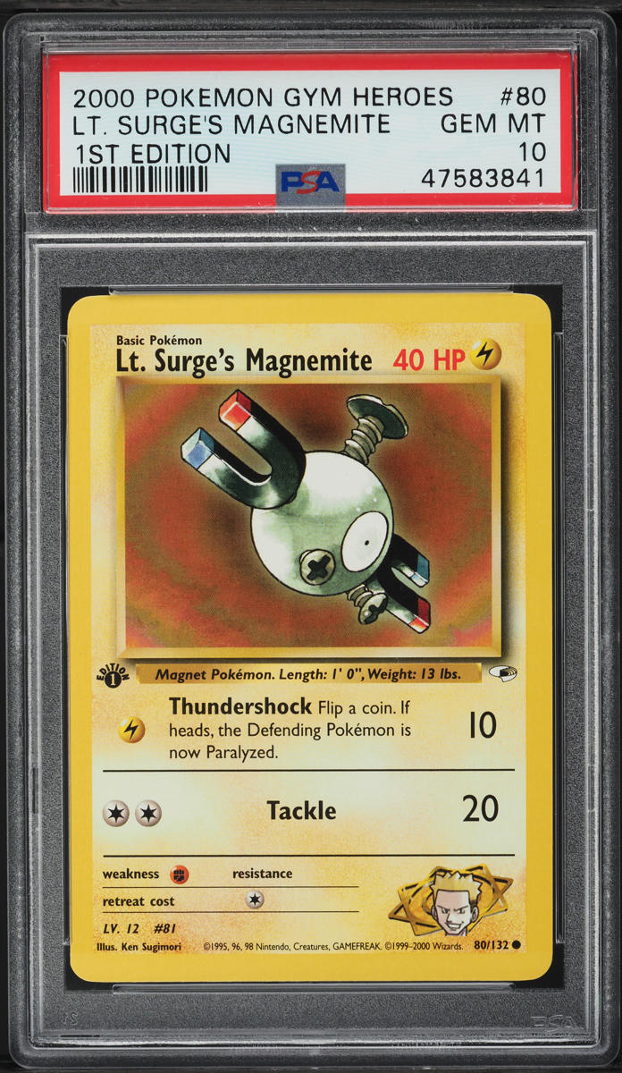 2000 Pokemon Gym Heroes 1st Edition Lt. Surge's Magnemite #80 PSA 10 ...