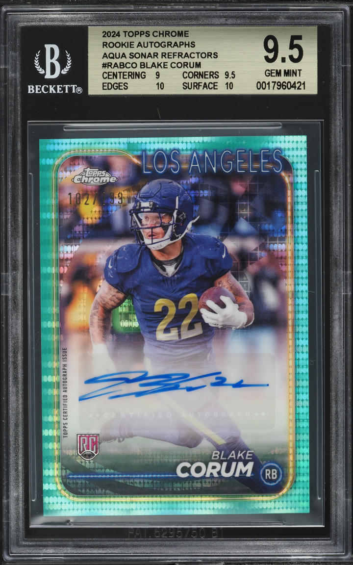 2024 Topps Chrome Aqua Sonar Refractor Blake Corum ROOKIE AUTO /199 BGS ...
