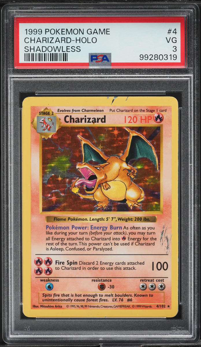 1999 Pokemon Base Set Shadowless Holo Charizard #4 PSA 3 VG on Fanatics ...