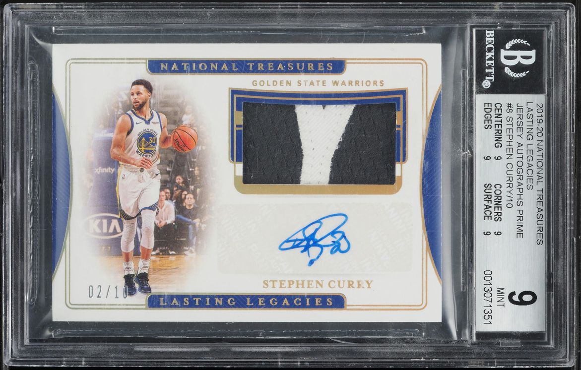 2019 National Treasures Lasting Stephen Curry PATCH AUTO /10 #8 BGS 9 ...