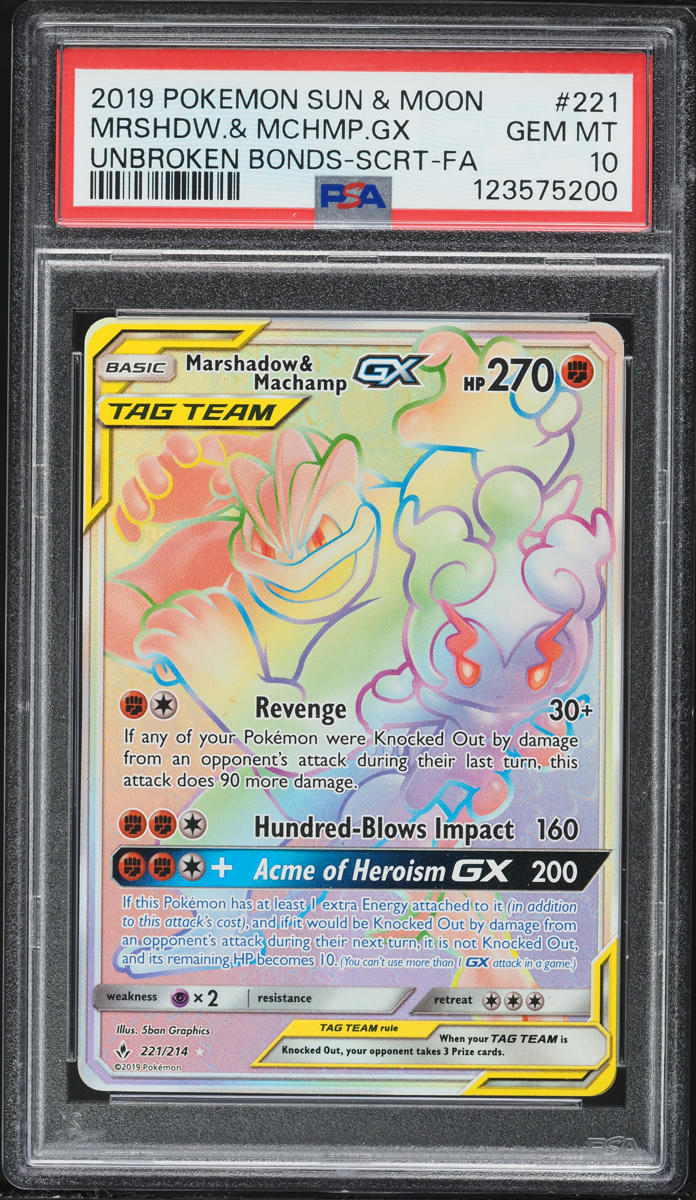 2019 Pokemon Sun & Moon Unbroken Bonds Rainbow Rare Marshadow & Machamp ...