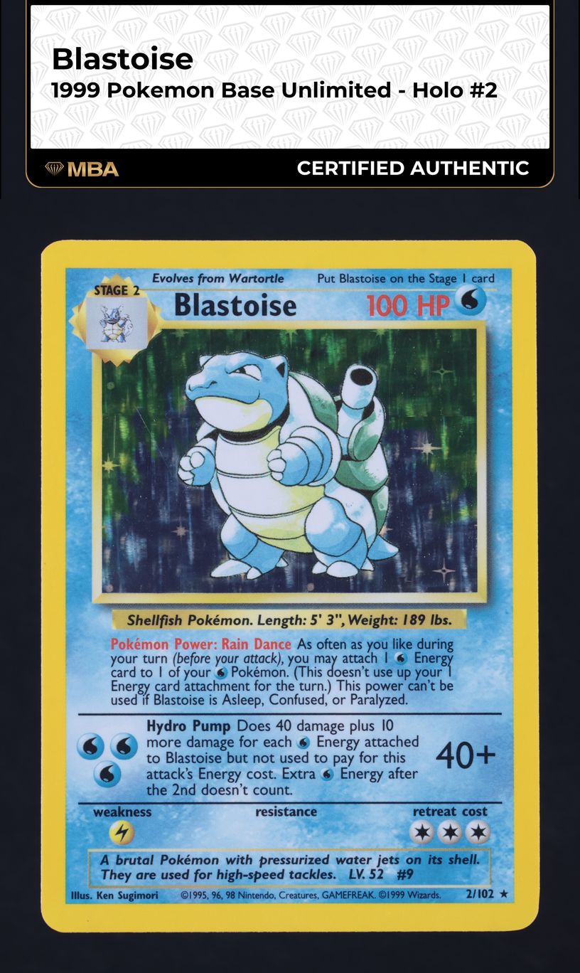 1999 Pokemon Base Set Holo Blastoise #2 MBA AUTH on Fanatics Collect