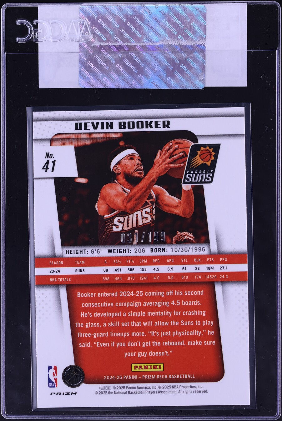 2024 Panini Prizm Deca Red Devin Booker /199 #41 CGC AUTH on Fanatics ...