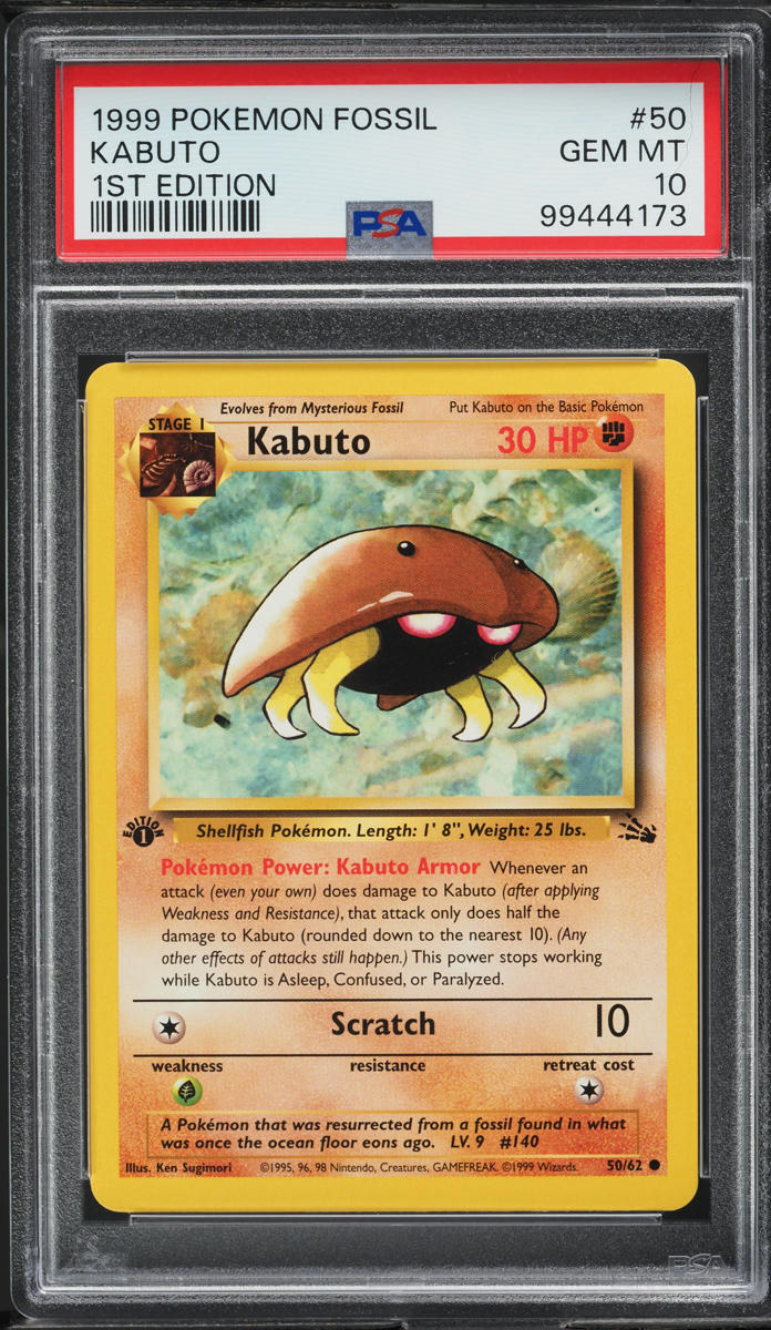 1999 Pokemon Fossil 1st Edition Kabuto #50 PSA 10 GEM MINT on Fanatics Collect