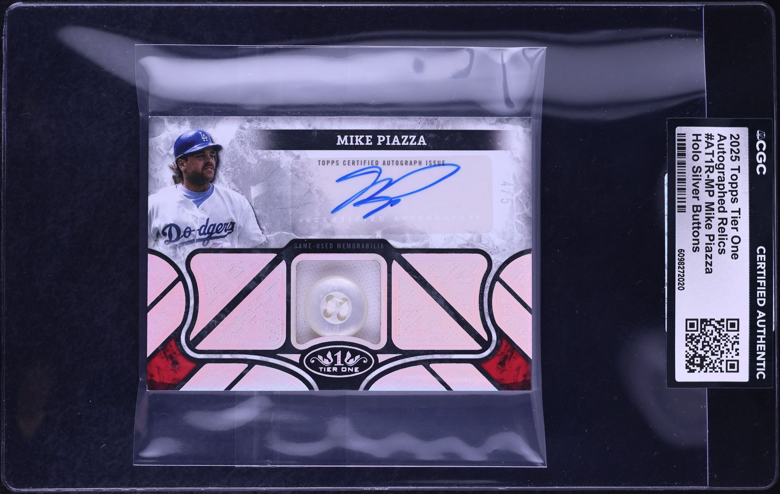 2025 Topps Tier One Holo Silver Buttons Mike Piazza PATCH AUTO /5 #AT1R ...