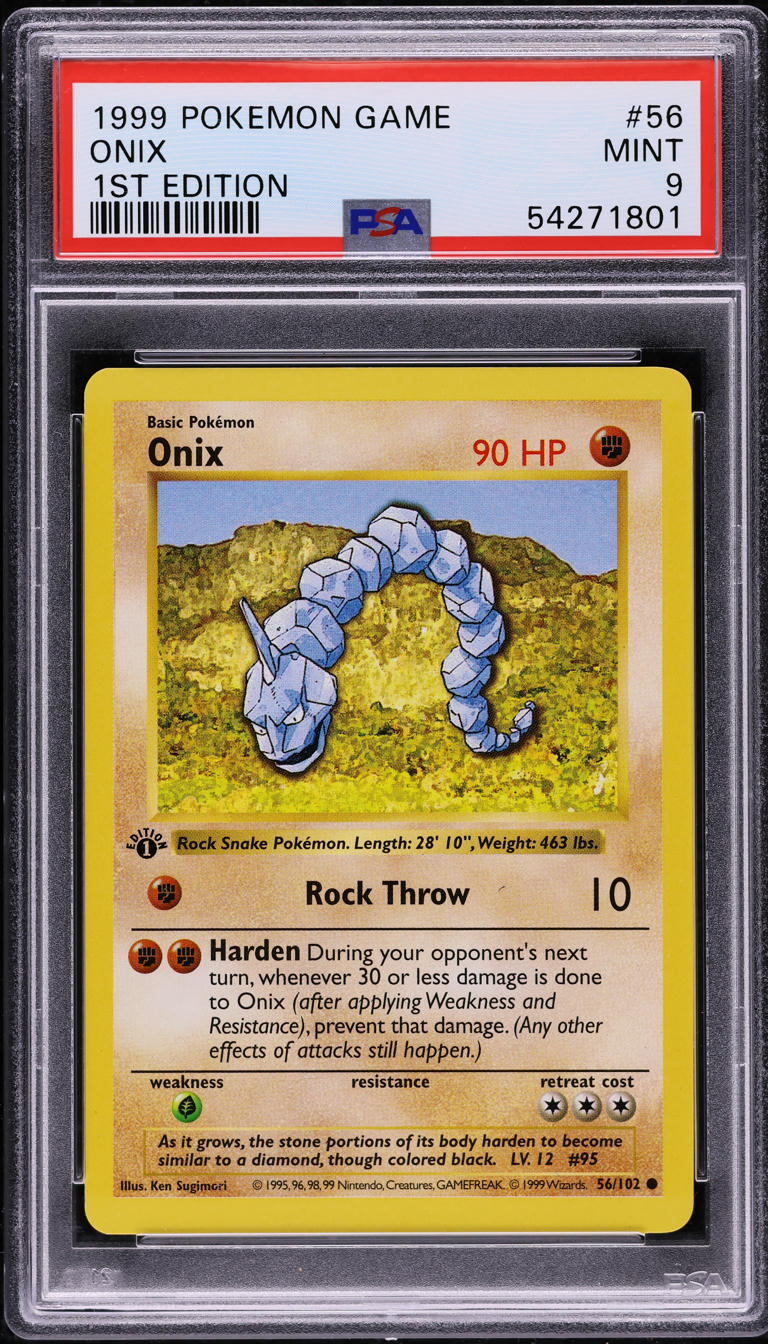 1999 Pokemon Base Set Shadowless 1st Edition Onix #56 PSA 9 MINT on ...