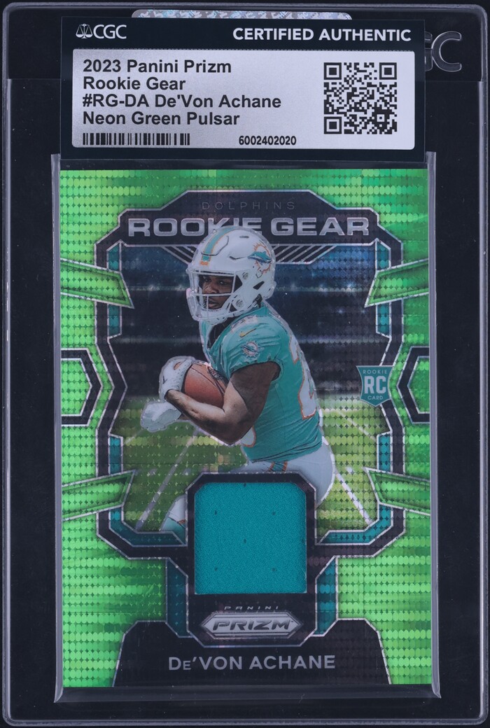 2023 Panini Prizm Neon Green Pulsar De'Von Achane ROOKIE PATCH #RG-DA ...