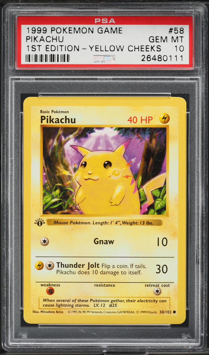 1999 Pokemon Base Set Shadowless 1st Edition Yellow Cheeks Pikachu #58 ...