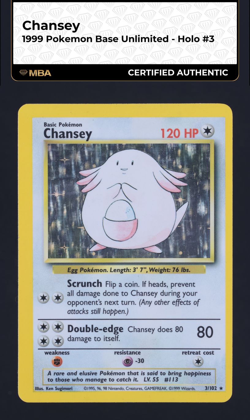 1999 Pokemon Base Set Holo Chansey #3 MBA AUTH on Fanatics Collect