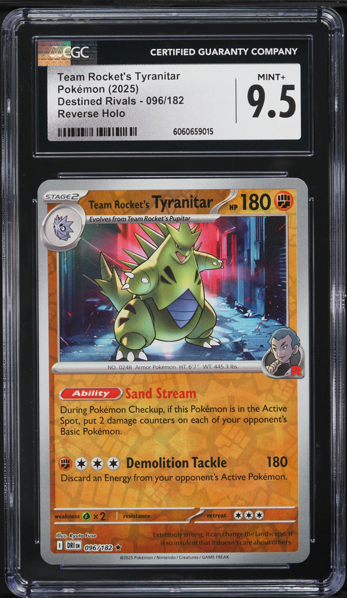 2025 Pokemon SV Destined Rivals Reverse Holo Team Rocket's Tyranitar #96 CGC 9.5 on Fanatics Collect
